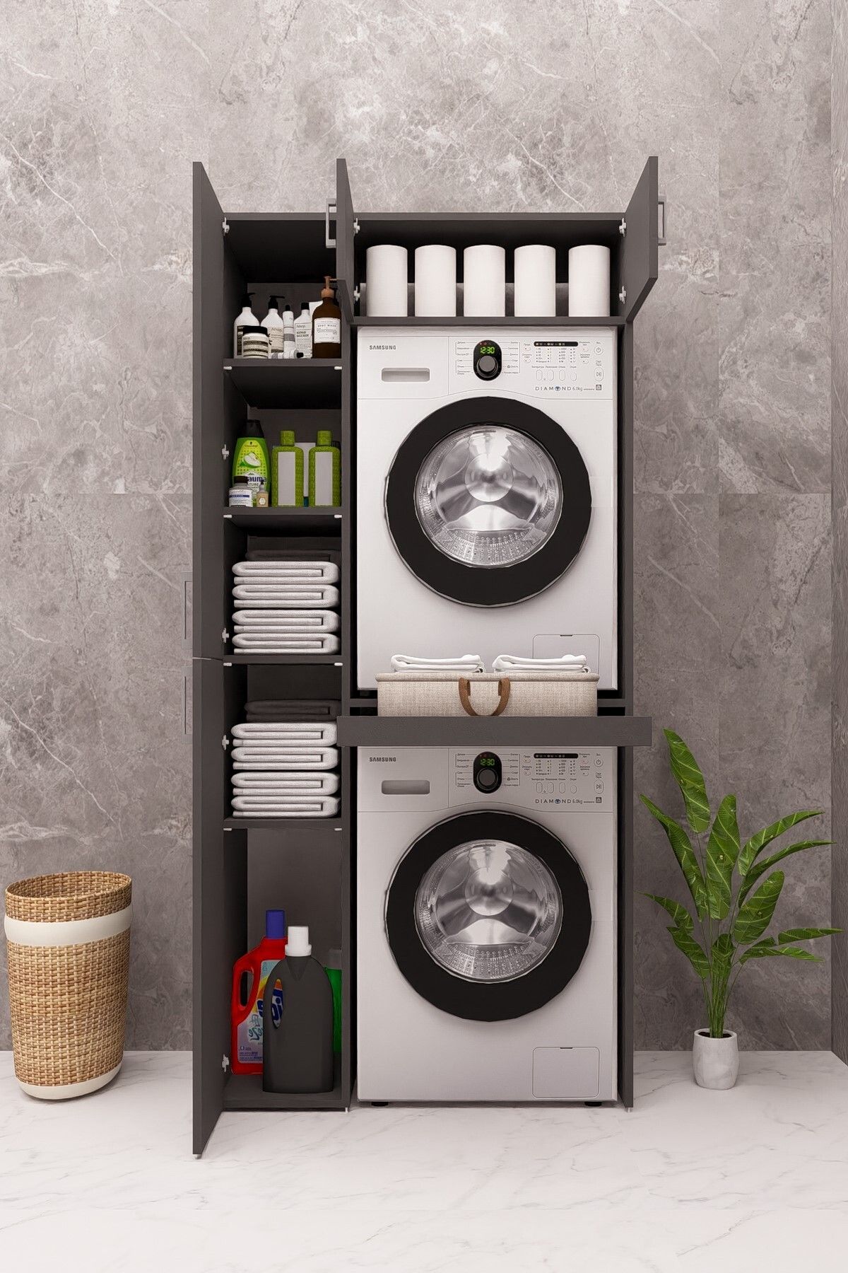 MDF ÇAMAŞIR MAKİNESİ DOLABI KURUTMA MAKİNESİ DOLABI ÇEKMECELİ - Demirbal