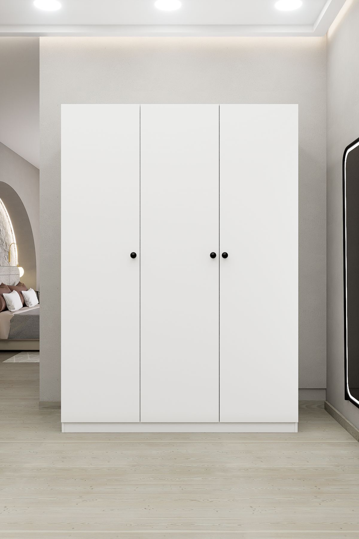 MDF GARDROP PORTMANTO 3 KAPAKLI 3 ASKILI BEYAZ DEMİRBAL MOBİLYA - Demirbal